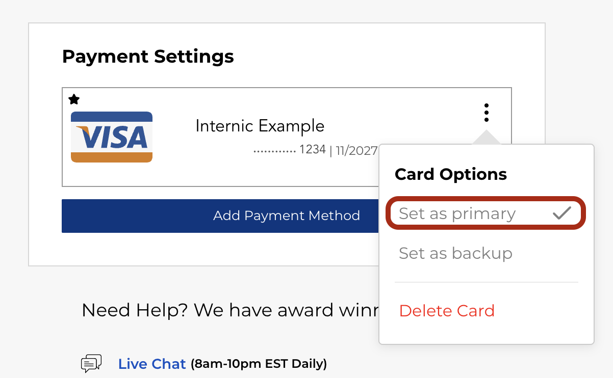 How do I set my primary payment method? – Internic.ca